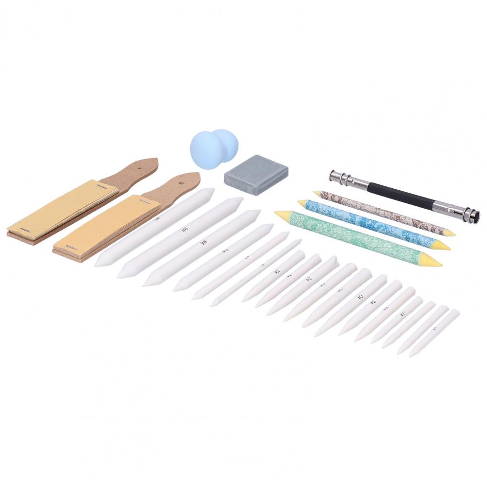26pc Blending Stumps Sandpaper Board Eraser Sponge Extension Tool ...