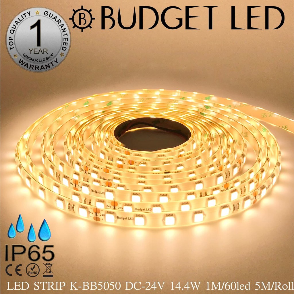 LED STRIP K-BB5050-Warm White DC-24V 14.4W/1M IP65 ยี่ห้อBUDGET LED แอล ...