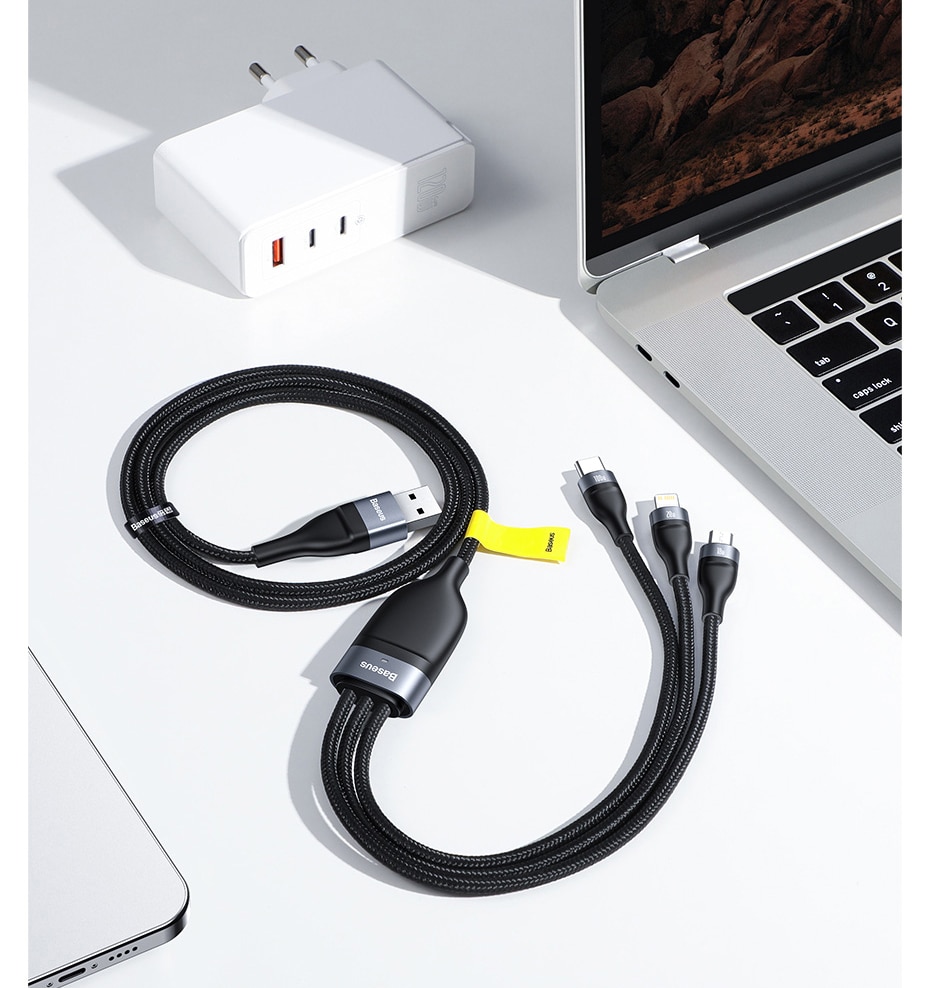 Baseus 3 In 2 สายชาร์จ Usb 100W Fast Charge Data Cable USB to MLC ...
