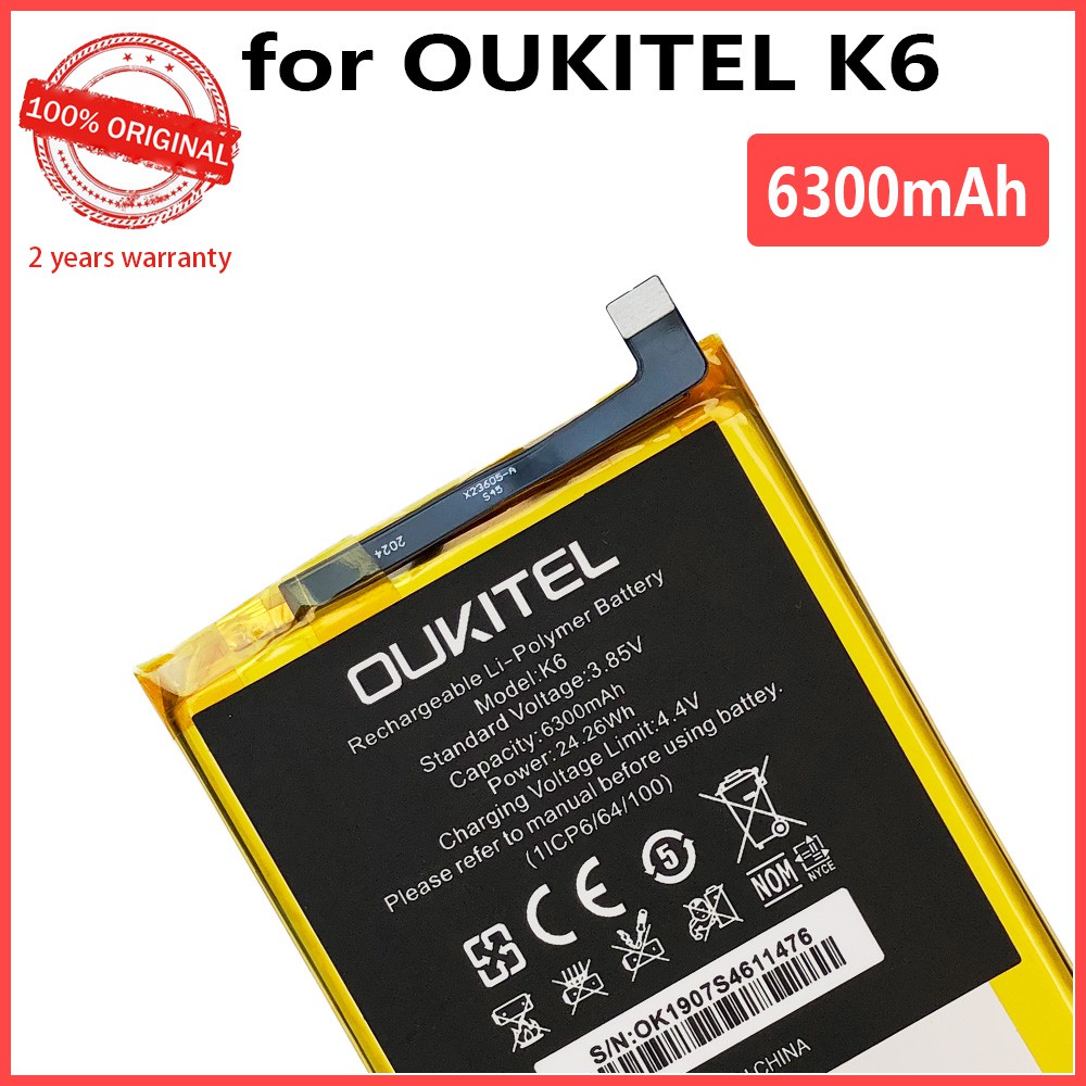 แบตเตอรี่โทรศัพท์มือถือ：100 Original 6300mAh K6 Battery For Oukitel K6 ...