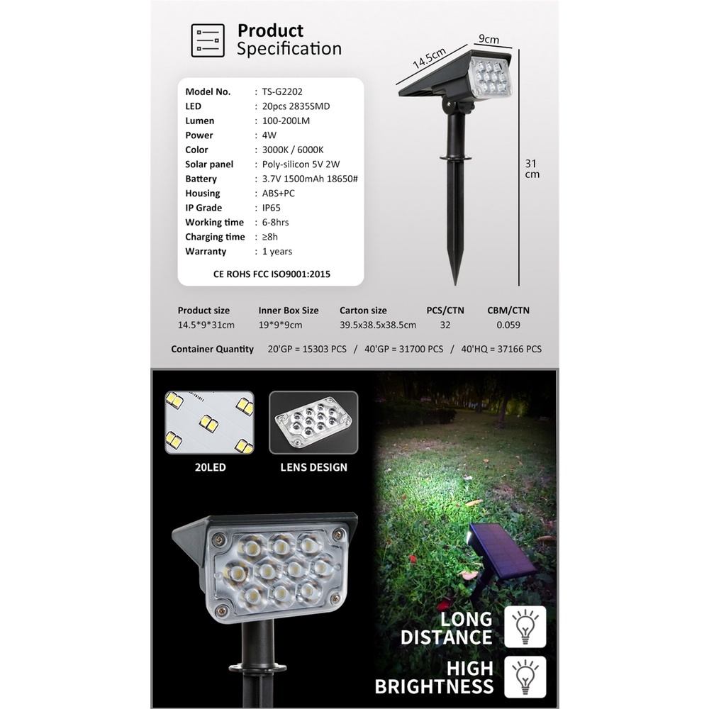 discount20LED Adjustable Solar Spotlight Solar Garden Light IP65 Super ...