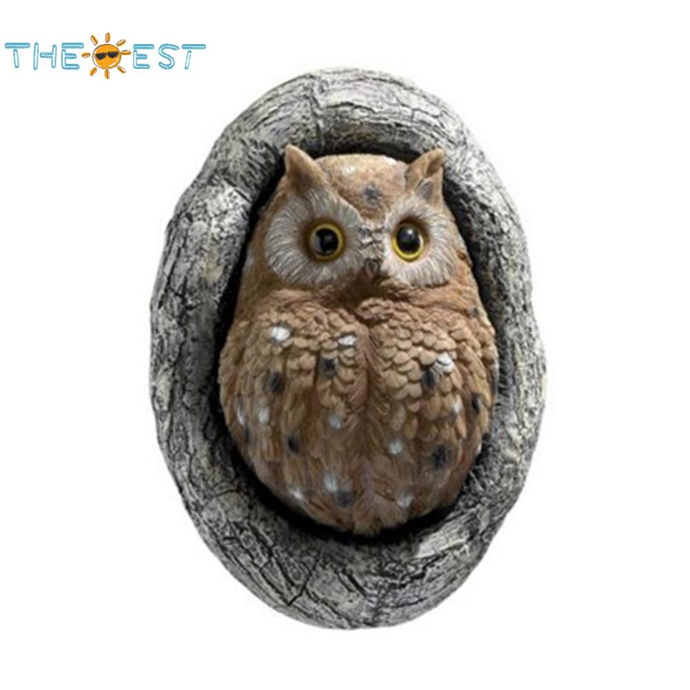 3D Tree Hole Owl Statue Hanging Art Resin Crafts Home Garden Festival ...