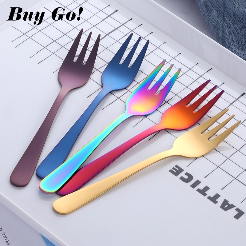 2pcs Tea Fork Set 188 stainless steel Small Fruit Fork Set Gold Dessert ...