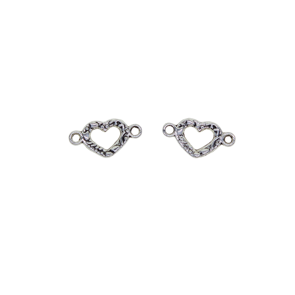 100 Antique Sliver Alloy Heart Connector Charm for Bracelet Neckalce ...