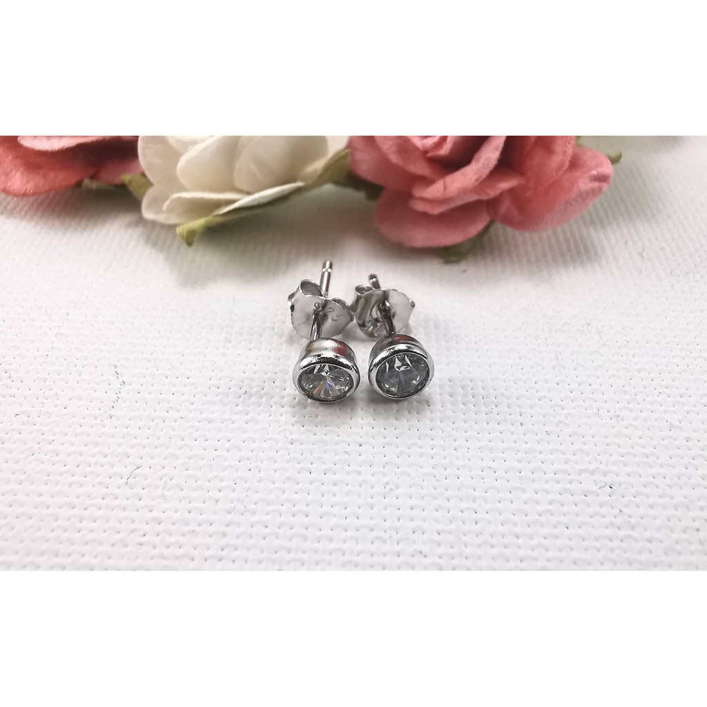 ต่างหูหุ้มกลม เงินแท้ 925 ( SP-E4mm) - poolars - ThaiPick