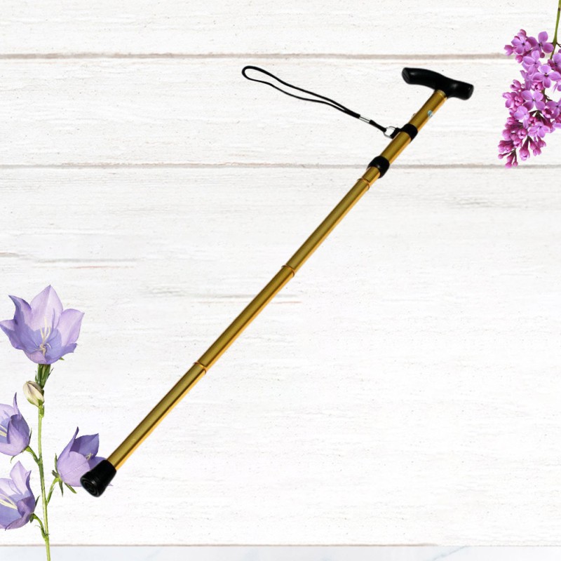 Aluminum Folding Trekking Pole Walking Cane Retractable Anti-slip Four Sections Walking Stick ...