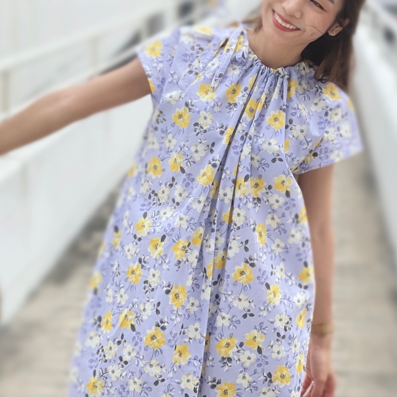 CHAWY พร้อมส่ง biscuit minimal dress C3327 เดรสยาวลายดอกม่วง เดรสม่วง ...