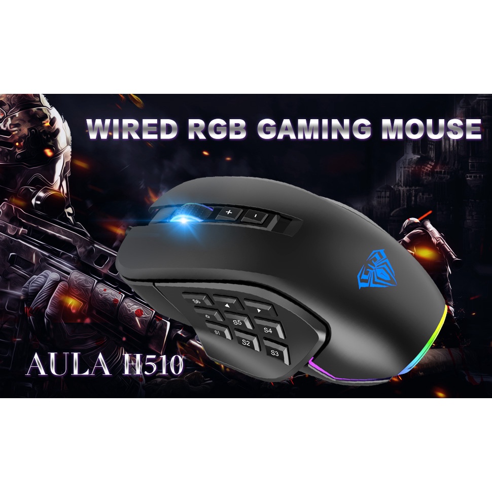 เมาส์AULA H510 Gaming Mouse Wired RGB 10000 DPI USB Computer Mouse ...