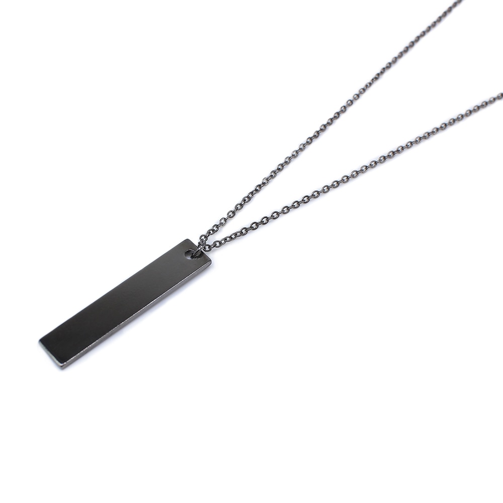 New Black Rectangle Pendant Necklace Men Trendy Simple Stainless Steel ...