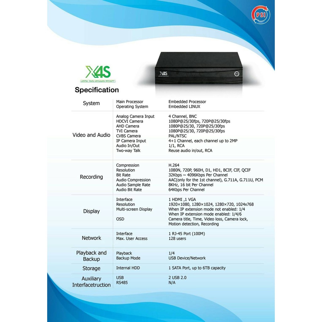 PSI ชุดกล้องวงจรปิด 2MP 4จุด PSI ROBOT3 (1ตัว) PSI ZC5 (3ตัว) PSI DVR 4MP X4S (1ตัว ...