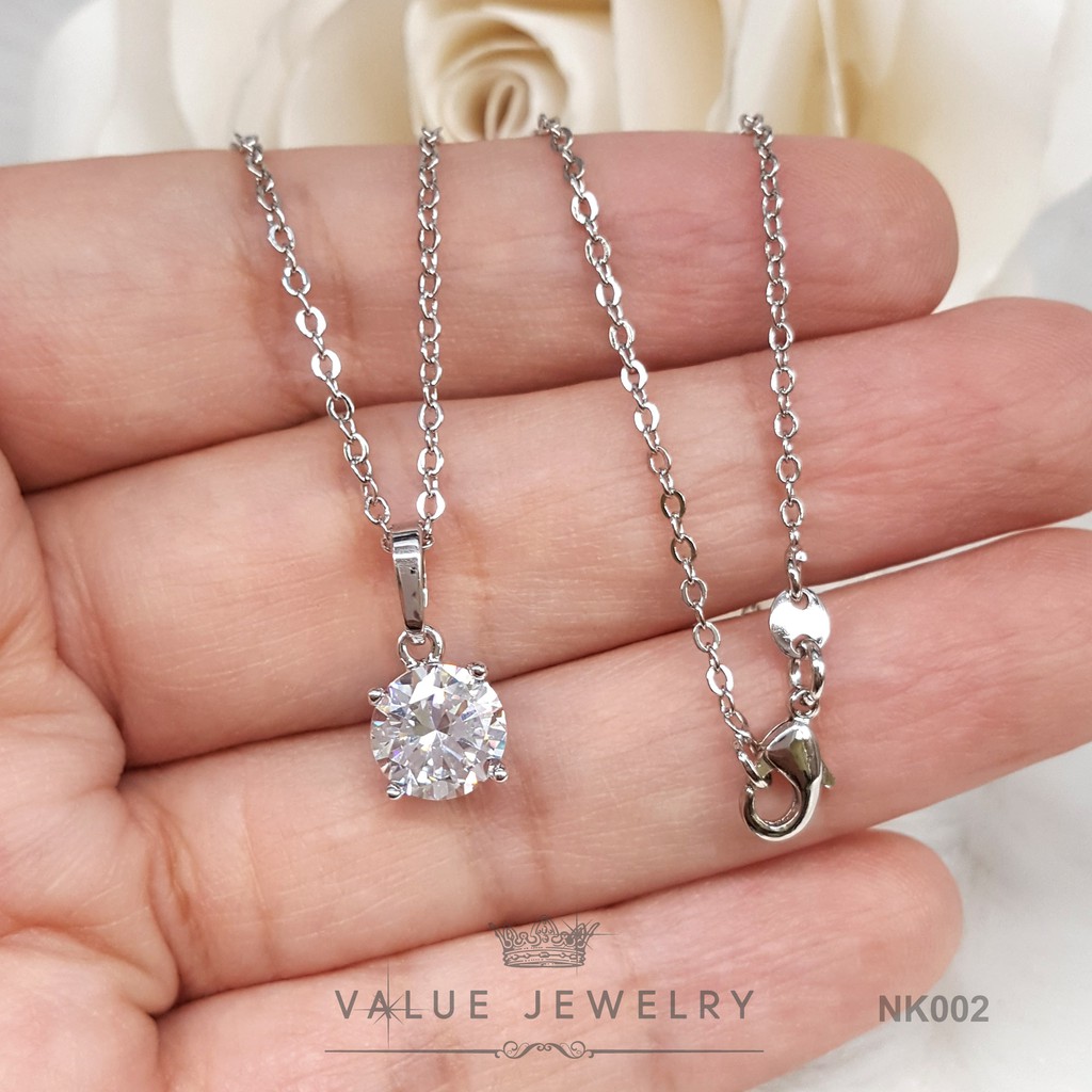 สร้อยคอพร้อมจี้ เพชรกลม Round Brilliant Shape คริสตัลแท้8มิล ขนาดพอเหมาะ เครื่องประดับ สร้อย ...