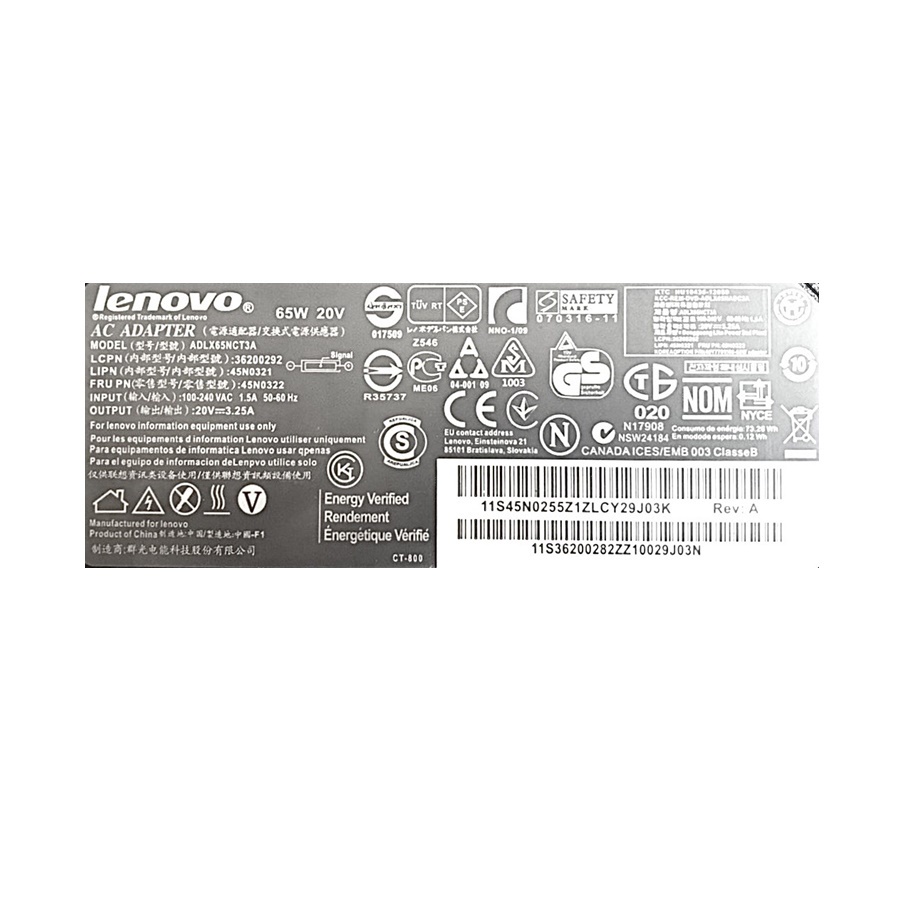 ADAPTER LENOVO 20V3.25A4.0X1.7 สายชาร์จโน๊ตบุ๊ค ลีโนโว่ แถมสายไฟ ทรง ...