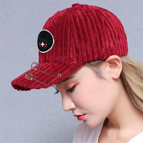 Hat female winter bold stripes corduroy peaked cap student baseball cap ...