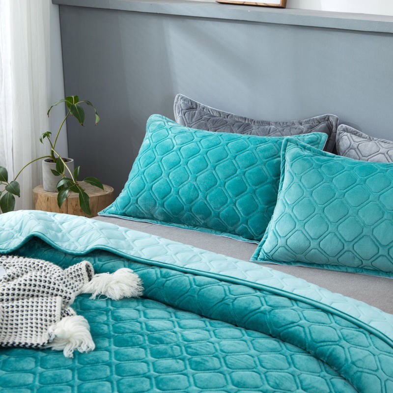 JUSTCHIC Winter Crystal Velvet Warm Bed Sheet AB Version Solid Color ...