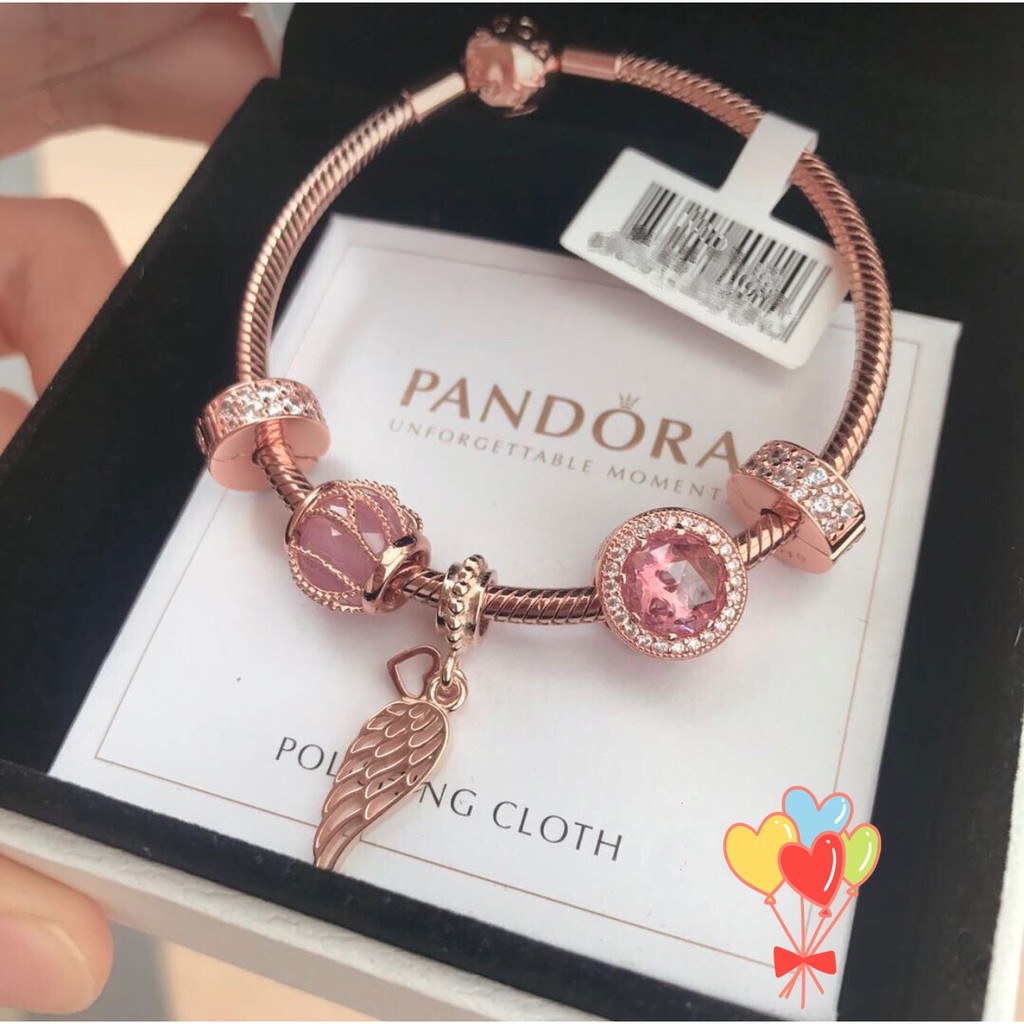 Pandora charms bracelet 925S Rose gold Moments Glazed Opal Angel Wing ...