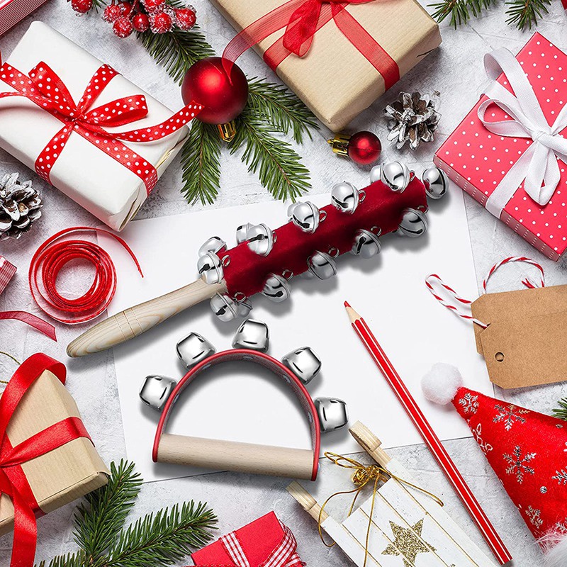 6Pcs Christmas Hand Jingle Bells Wooden Hand Sleigh Bells Jingle Shaker ...