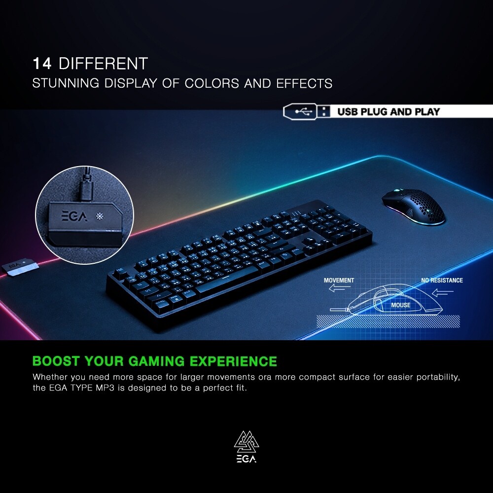 แผ่นรองเมาส์ EGA TYPE MP3 MOUSE PAD RGB COLOR AND EFFECT ขนาด size XXL ...