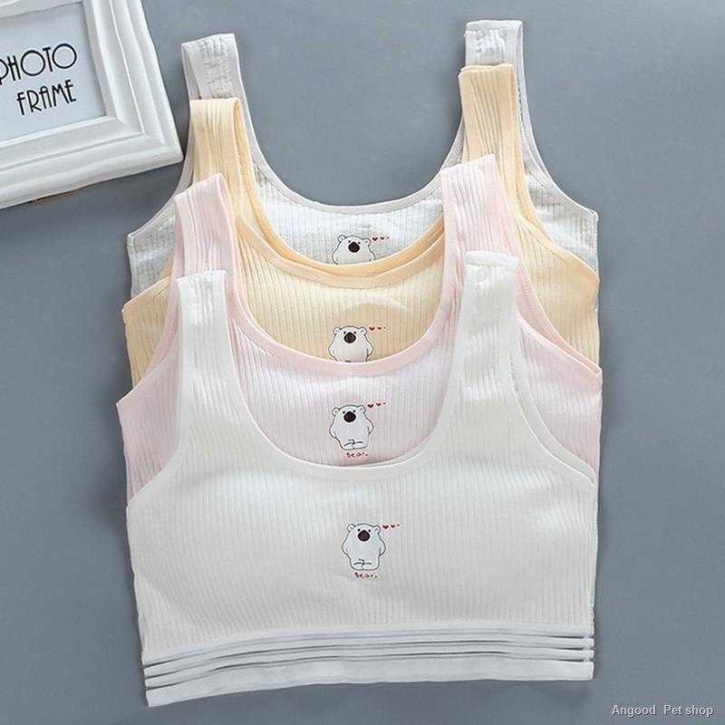 Cotton Girls Bra Teenagers Padded Training Bras Wireless Puberty Teens ...