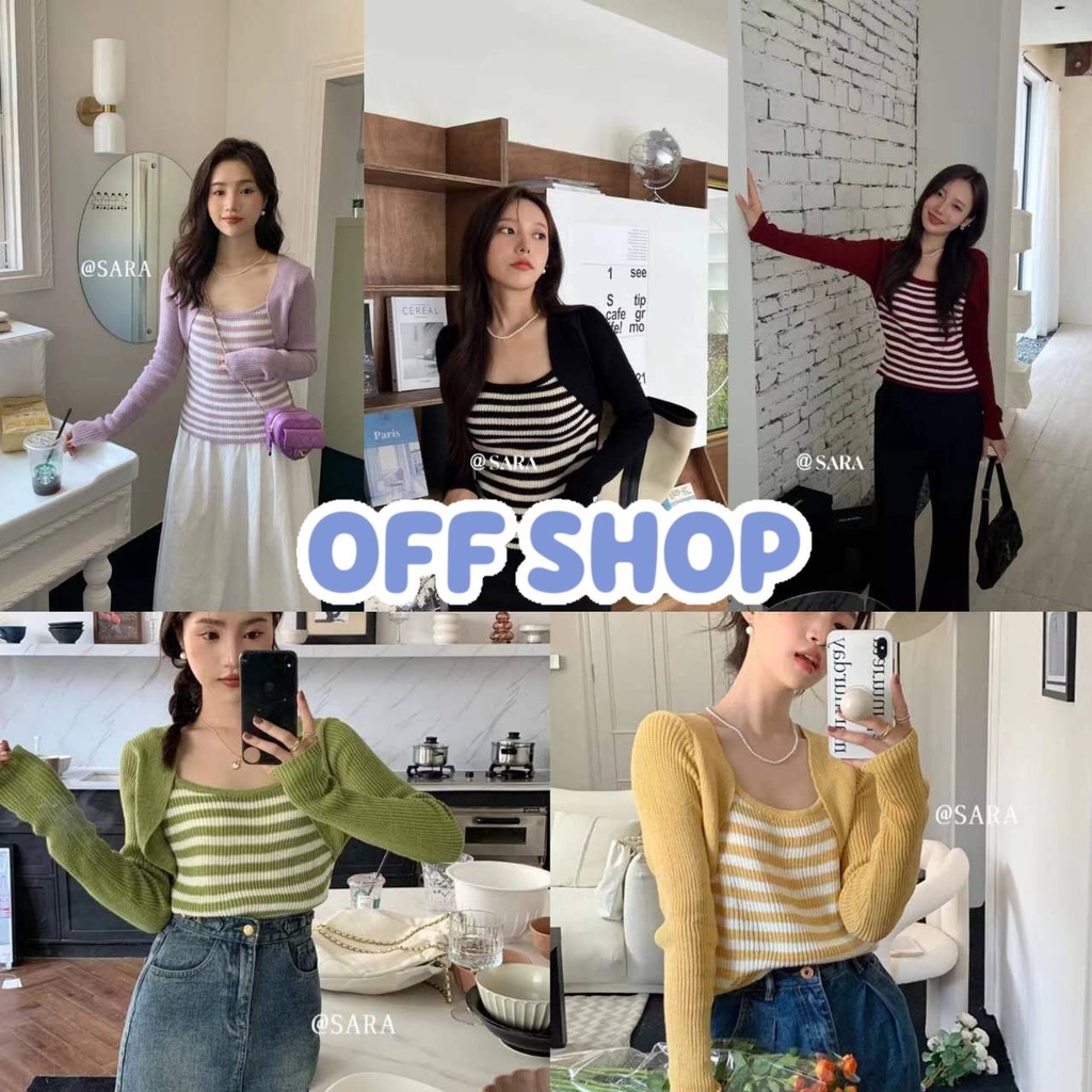 OFF SHOP พร้อมส่ง (OFF-10060) เสื้อไหมพรมแขนยาว ดีเทลลายทางน่ารักเกาหลี ...
