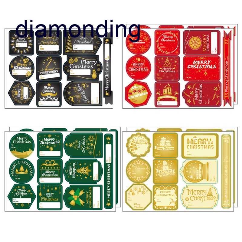 Diam 80Pcs/8Sheet Merry Christmas Name Sticker Red green Adhesive Gift ...