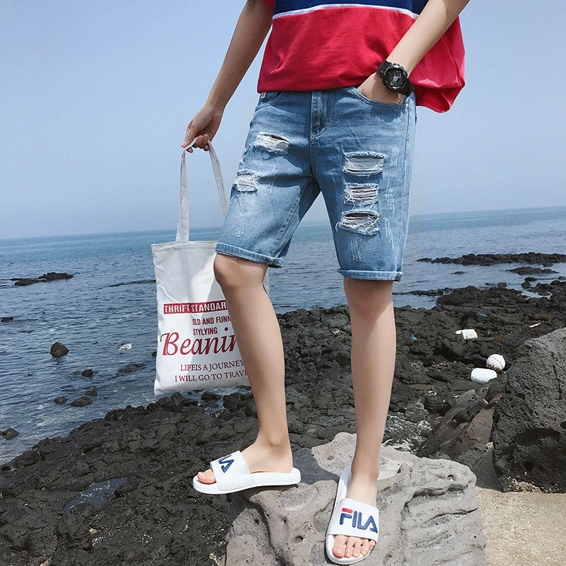 ∈ Men's Shorts outer beggar pants hole jeans Man's Classic Ripped Short ...