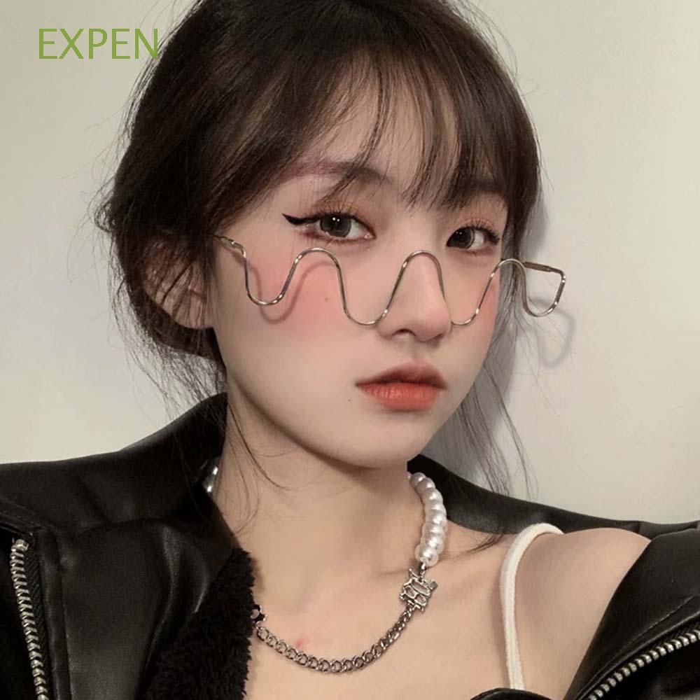 EXPEN Vintage Rimless Wave Glasses Frame Female Decorative Spectacles ...