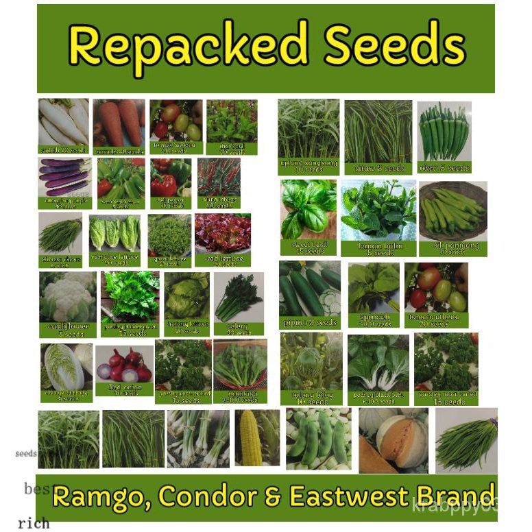 Repack vegetable and herbs seeds Talong, okra, bell pepper,sili,radish ...