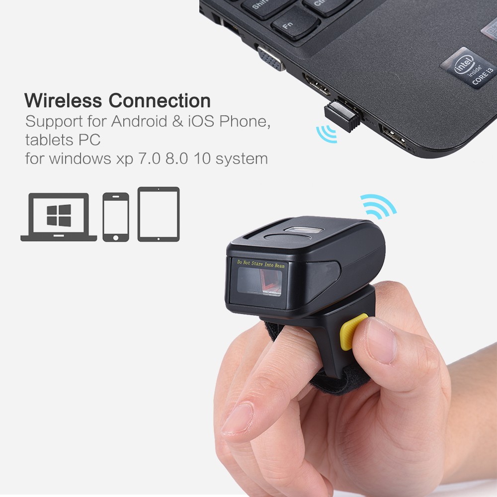 Portable Handheld Bluetooth Wireless Ring Finger 1D Barcode Scanner ...