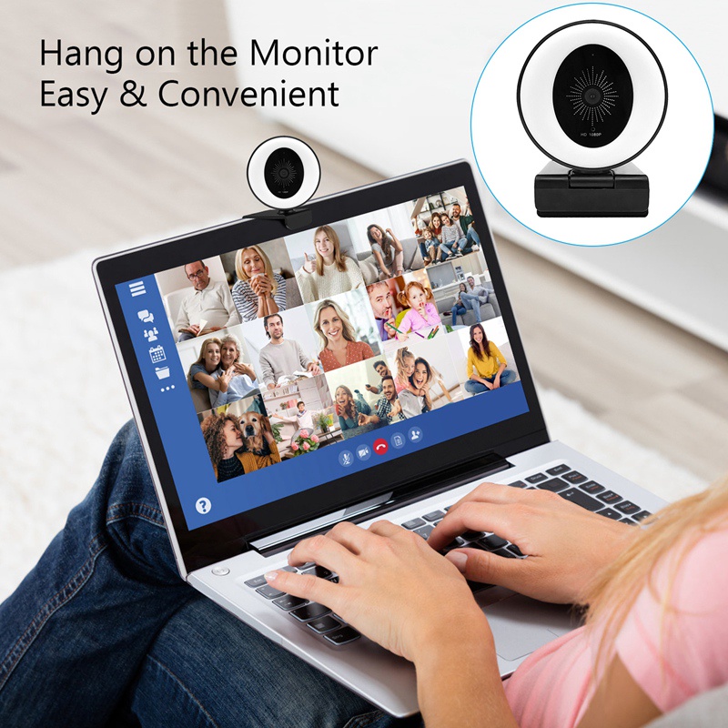 1080P HD Webcam Autofocus with Ring Light Built-in Microphone USB ...