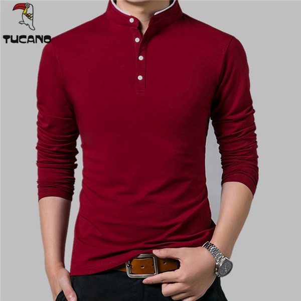 New Men Casual T Shirt Long Sleeve Mens Fashion Solid Color Clothing ...