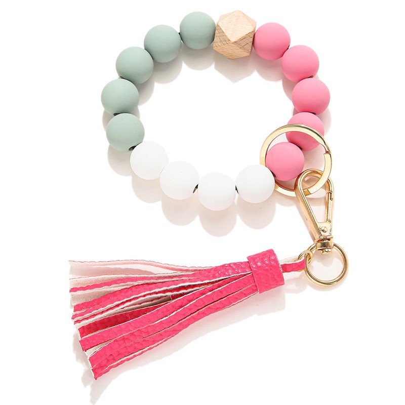 พวงกุญแจ1cs Wood Beads Acrylic Keychain For Keys Wristlet Bracelet ...