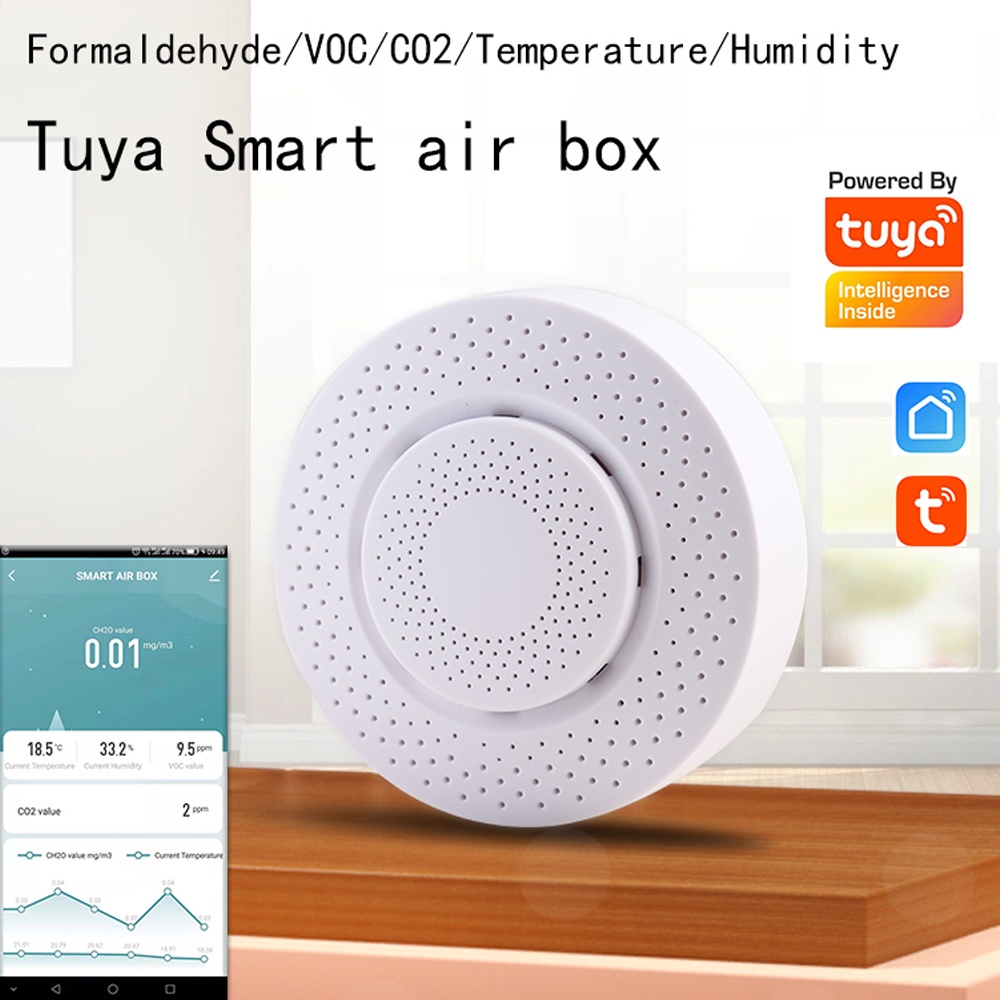 Tuya Zigbee WiFi Smart Air Box CO2 Hcho Voc เครื่องตรวจจับอุณหภูมิ ...