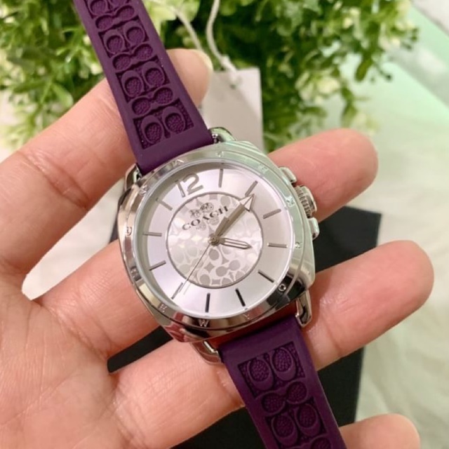 (ผ่อน0) นาฬิกา สายยาง สีม่วง Coach 14503144 BOYFRIEND SMALL RUBBER ...