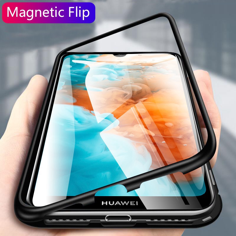 Magnetic Case Huawei Y9 Y6 Y7 Pro Prime 2019 Honor 8X Clear Tempered ...