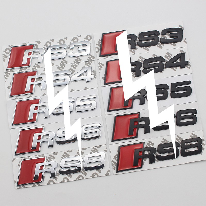ชิ้นส่วนรถยนต์3D Metal Car Sticker Badge Emblem For Audi RS3 RS4 RS5 ...