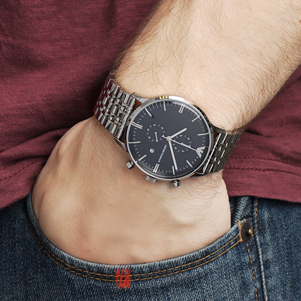 Original Mens Emporio Armani Chronograph Steel Watch 43mm AR0389 ...