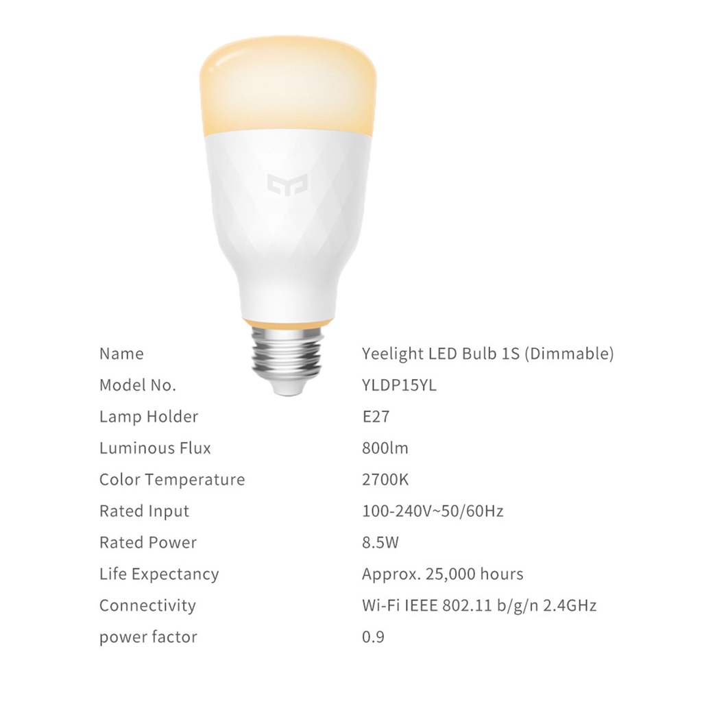 Yeelight Smart LED Bulb 1S Dimmable หลอดไฟ LED 2700k 8.5W ควบคุมผ่านแอพ ...