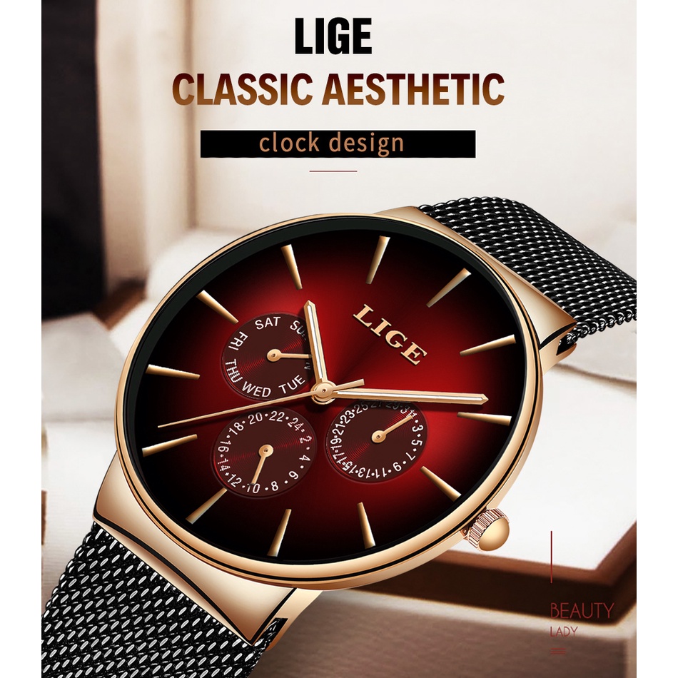 LIGE New Fashion Women Watches Top Brand Luxury Quartz Watch Women Mesh ...