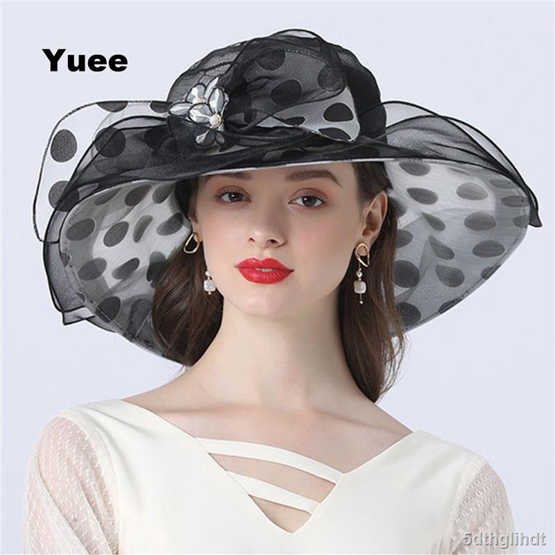 Yuee หมวกสุภาพสตรีลายดอกไม้หมวกปีกกว้างหมวกสตรีหมวกออแกนซ่าหมวกกันแดด ...