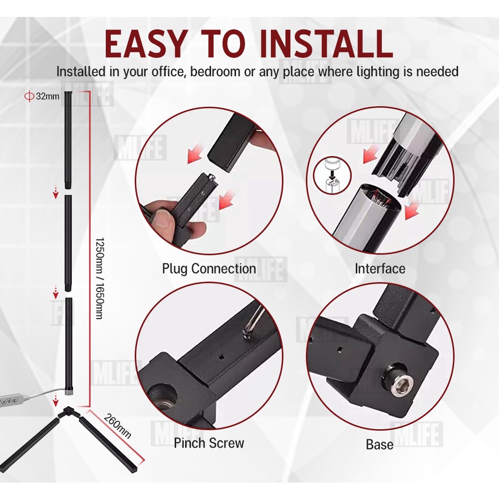 MLIFE - ไฟแต่งห้อง RGB ไฟ LED กระพริบตามจังหวะเพลง ไฟตั้งพื้น ไฟตั้ง ...