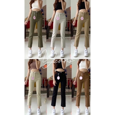 V-JEANS ป้าย CHU งานลงใหม่ กางเกงยีนส์ขายาว กางเกงยีนส์เอวสูง ทรงกระบอก กางเกงทรงบอยสลิม ผ้า ...