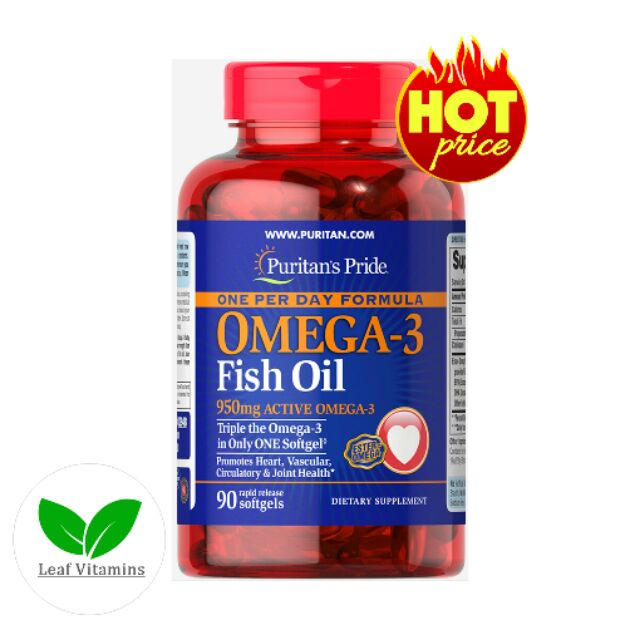 Puritan's Pride One Per Day Omega-3 Fish Oil 1400 mg (950 mg Active Omega-3) / 90 Softgels ...
