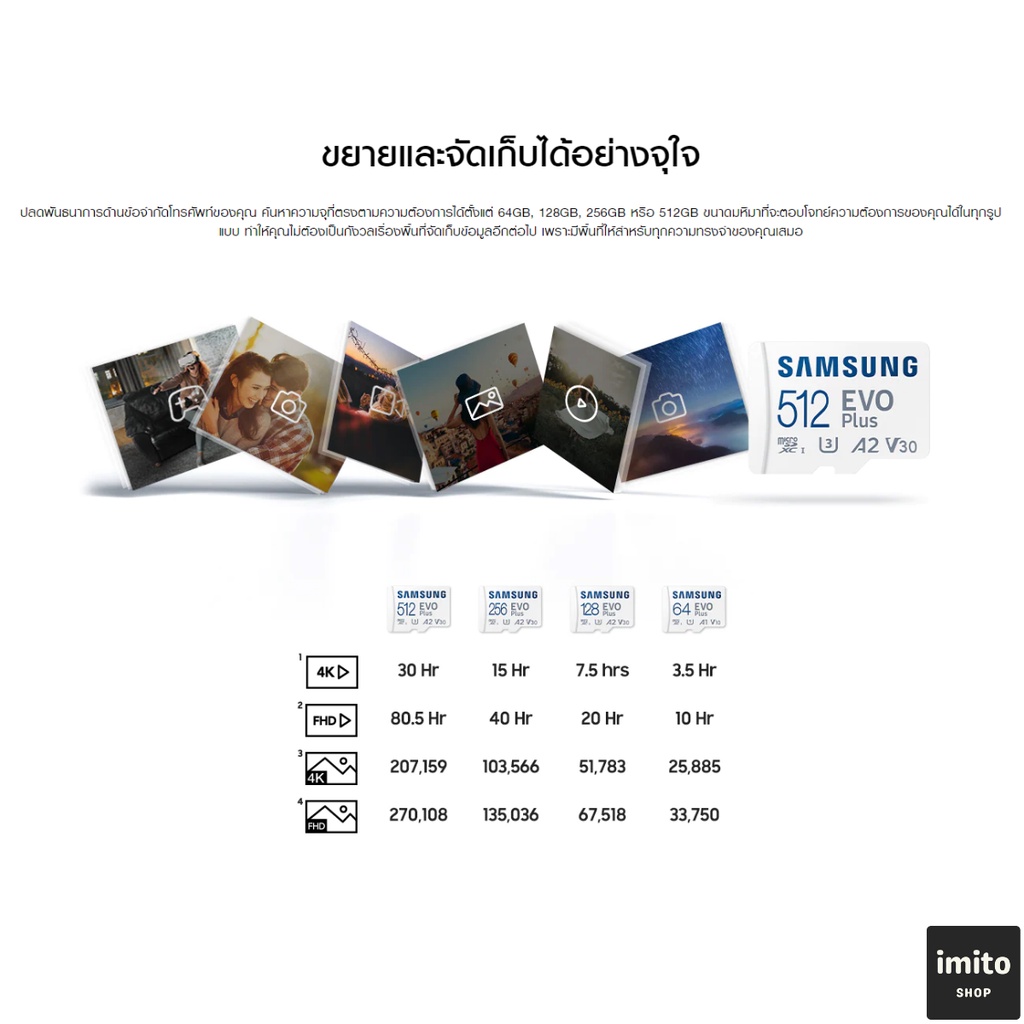 Samsung SD Card EVO Plus microSD Card 64GB/128GB/256GB ของแท้ ประกัน ...