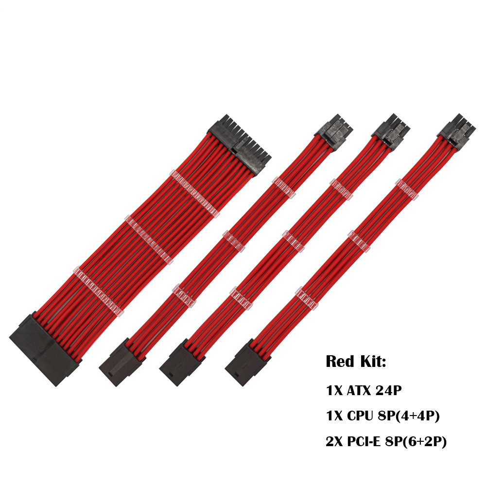 Basic Extension Cable Kit ATX PC GPU CPU 24-PIN 8-PIN 6PIN 4+4PIN Power Supply Sleeved Wire ...