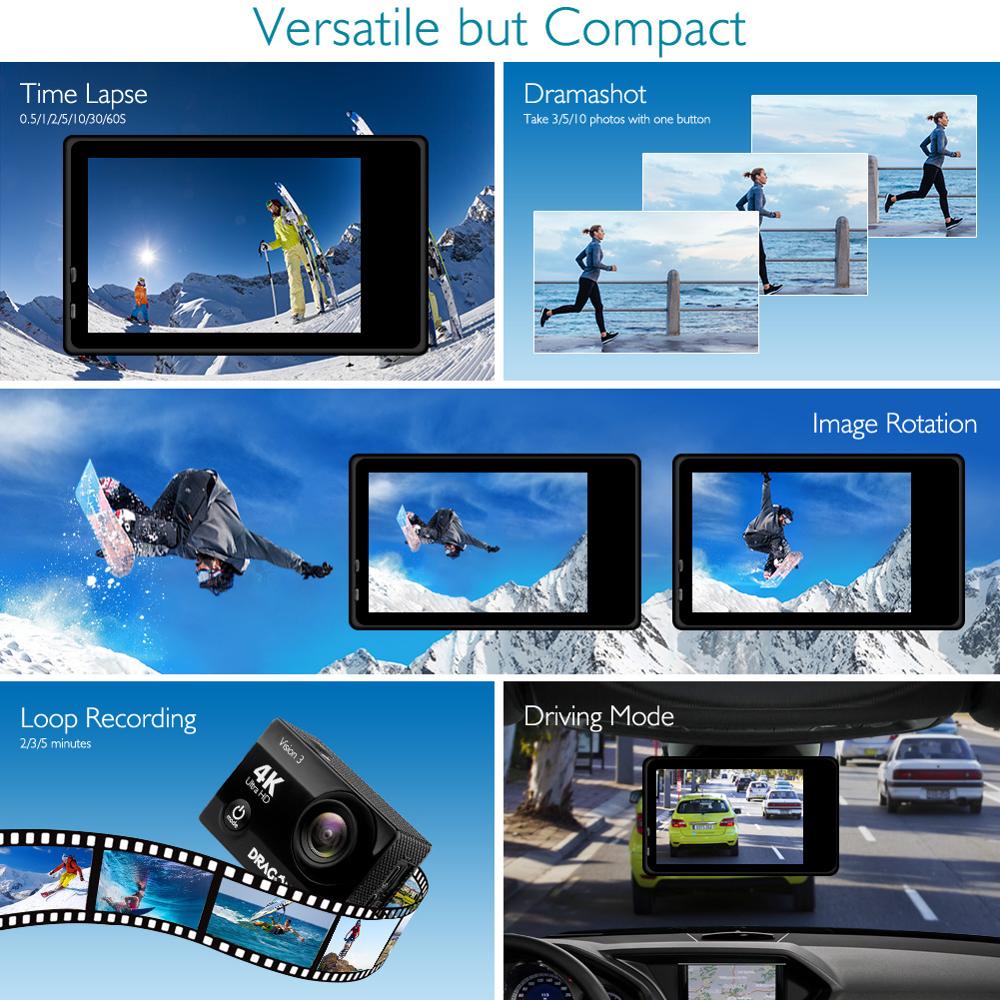 กล้องแอคชั่นDragon Touch 4K Action Camera 16M Vision 3 Underwater ...