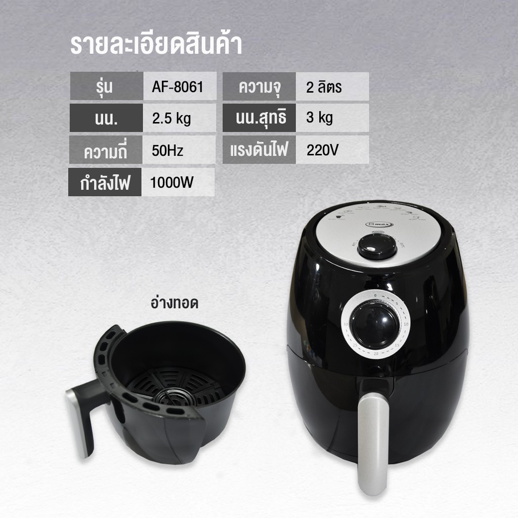 Gmax หม้อทอดไร้น้ำมันรุ่น AF-8061ขนาด2ลิตร พร้อมเตาแม่เหล็กไฟฟ้ารุ่น IC-C12หน้าจอทัชสกรีน ซื้อ1 ...