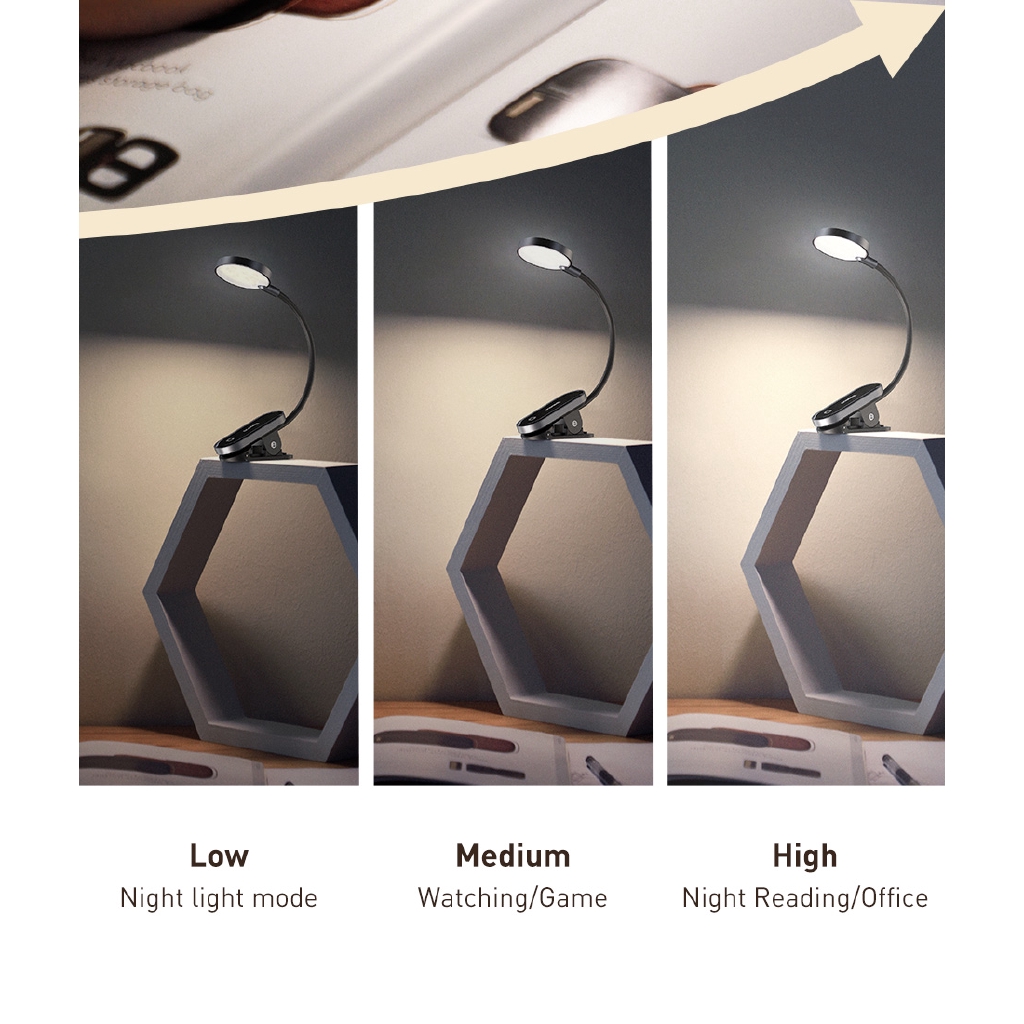 Baseus Mini LED Reading Table Clip Lamp Eye protection Dimmable Bedside ...