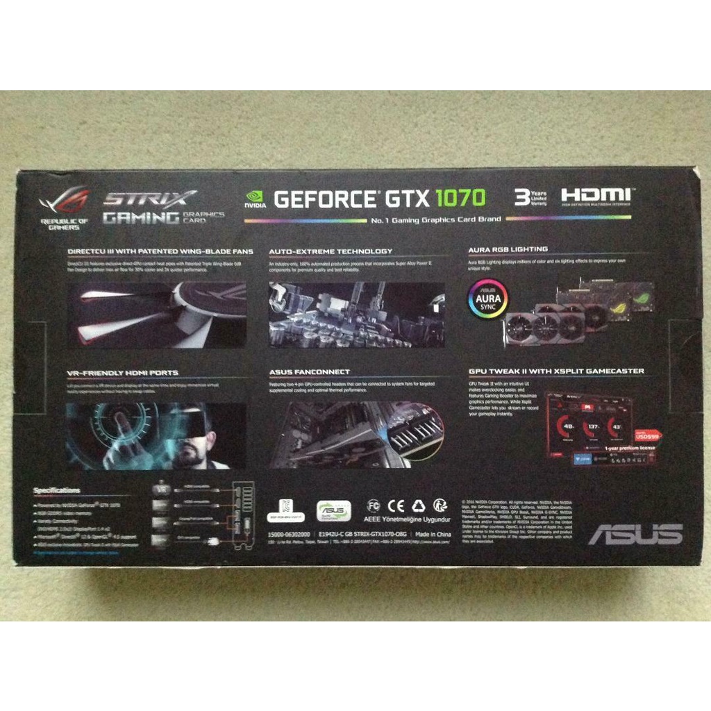 ASUS GeForce GTX 1070 8GB ROG Strix OC Edition Gaming GDDR5 Graphic ...