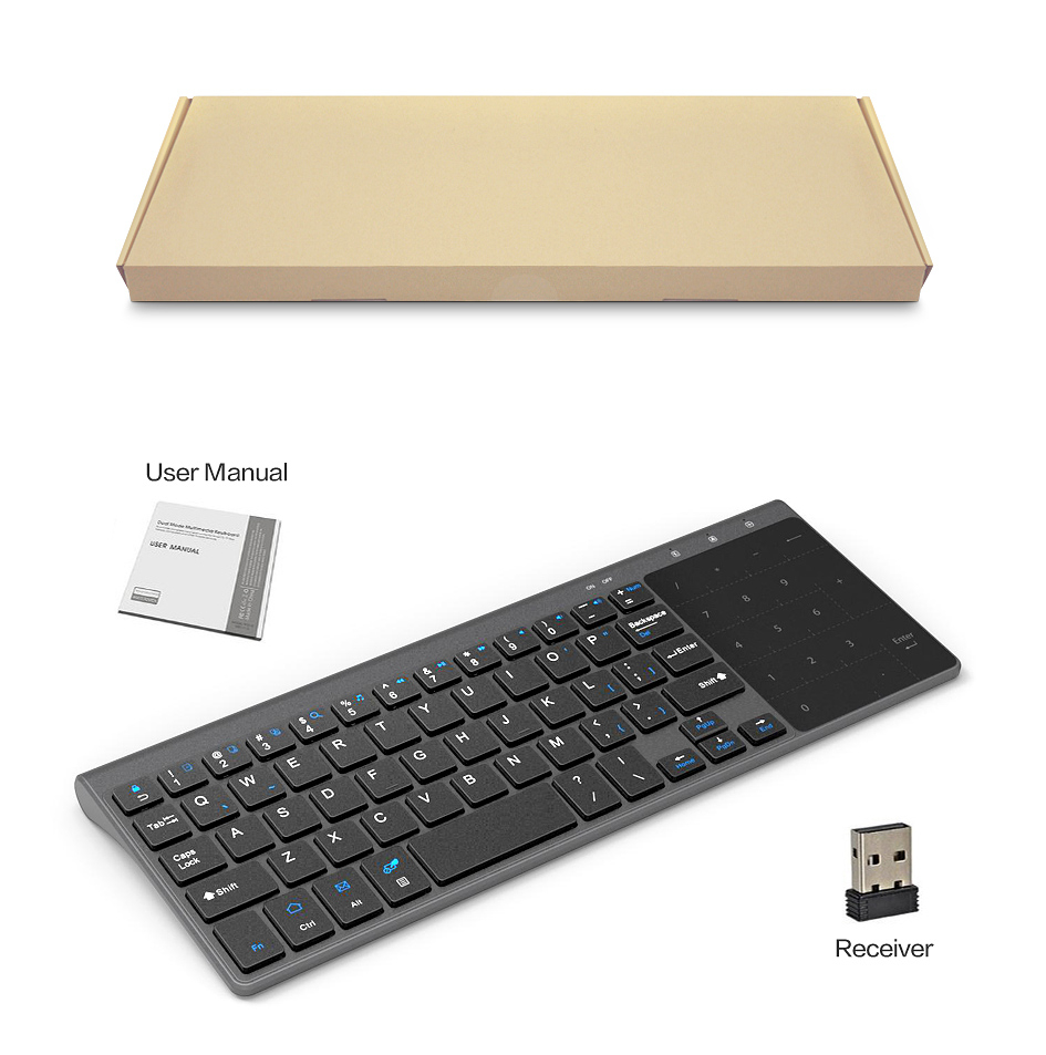 59 Keys Wireless Keyboard with Number Touchpad Mouse 2.4G Thin Numeric Keypad for Android ...