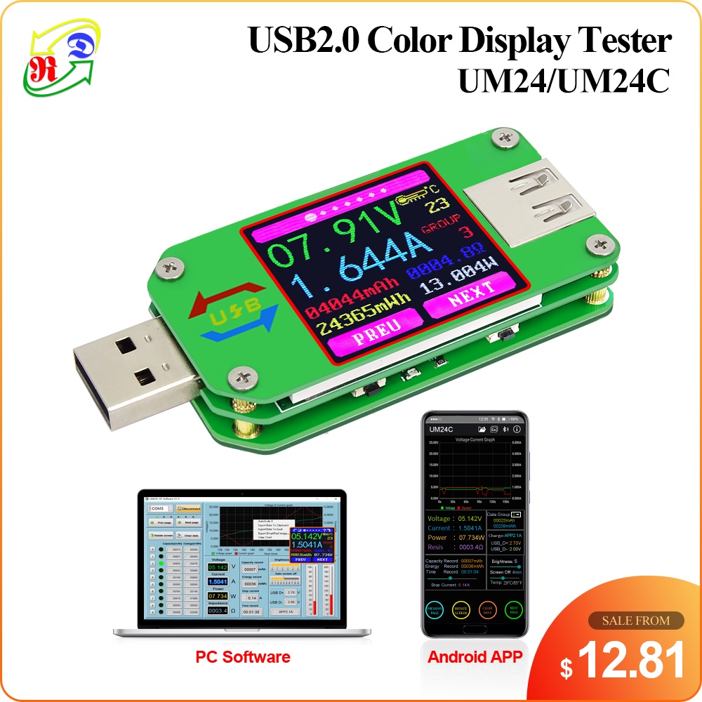 RD UM24 UM24C APP USB 2.0 LCD Display Voltmeter ammeter battery charge ...